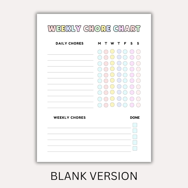 Editable Chore Chart for Kids | Kids Daily Weekly Responsibility Chart ...
