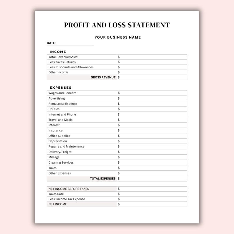 Printable Profit and Loss Template: Small Business Income Tracker ...