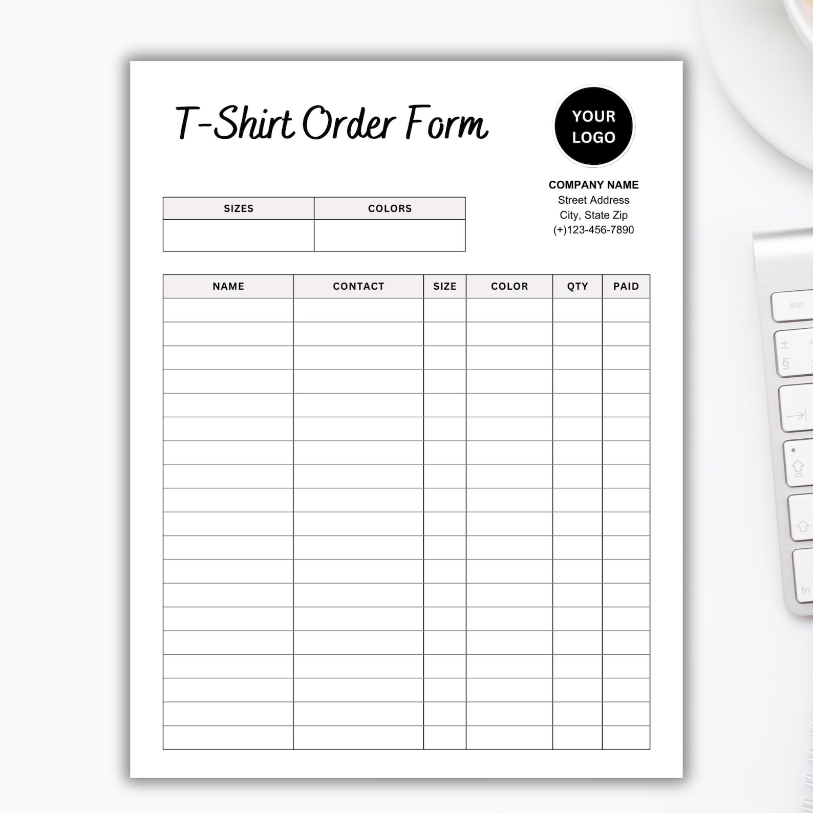 Editable T-shirt Order Form: Printable Custom Shirt Sheet (canva ...