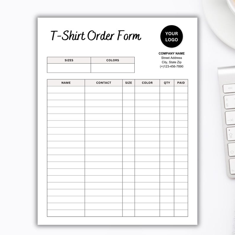 Editable T-shirt Order Form: Printable Custom Shirt Sheet (canva ...