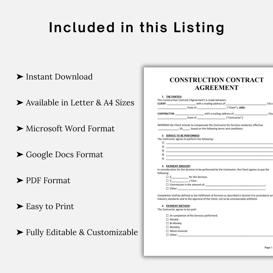 Construction Contract Agreement Template Printable | Editable ...