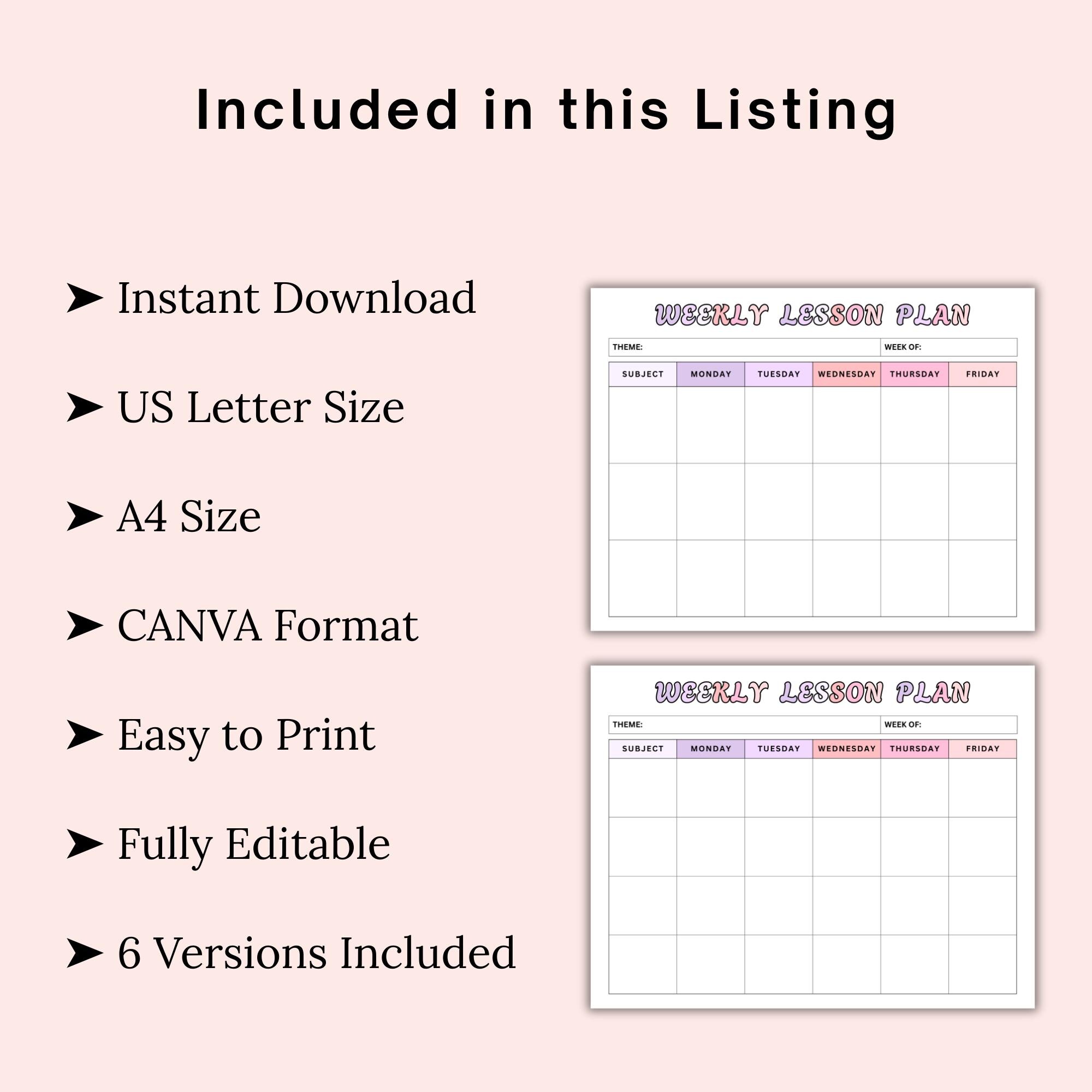Weekly Lesson Plan Template, Preschool/prek/ Kindergarten/daycare ...