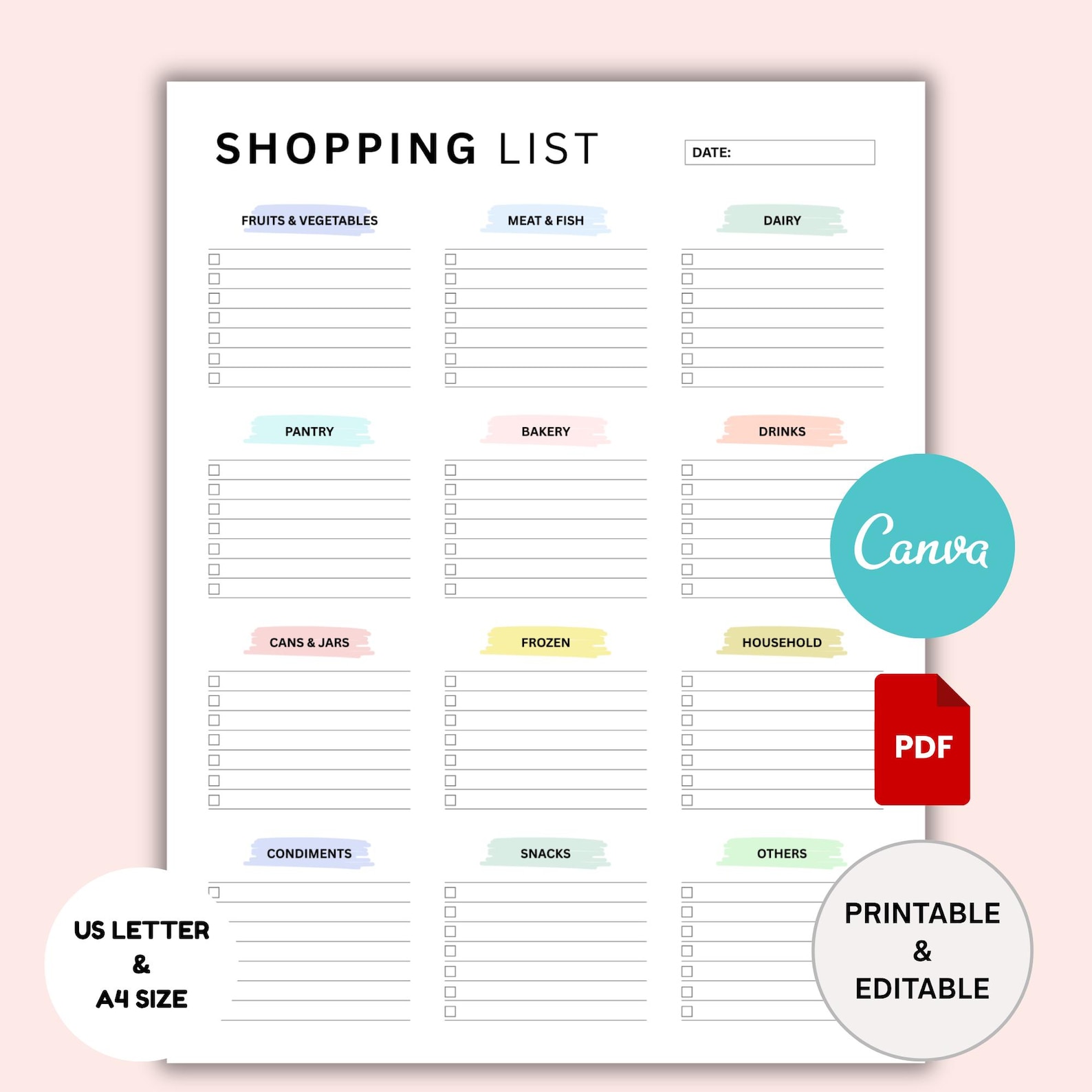Weekly Grocery List Printable: Editable Canva Template (a4/a5/letter ...