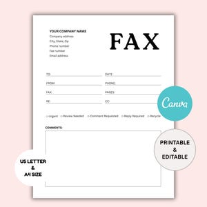 Fax Cover Sheet Editable, Fax Sheet, Fax Cover, Personal Fax Cover, Administrative Forms ...