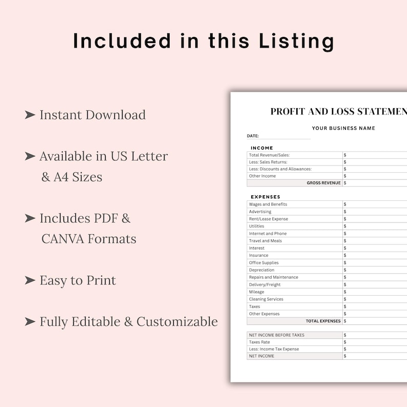 Printable Profit and Loss Template: Small Business Income Tracker ...