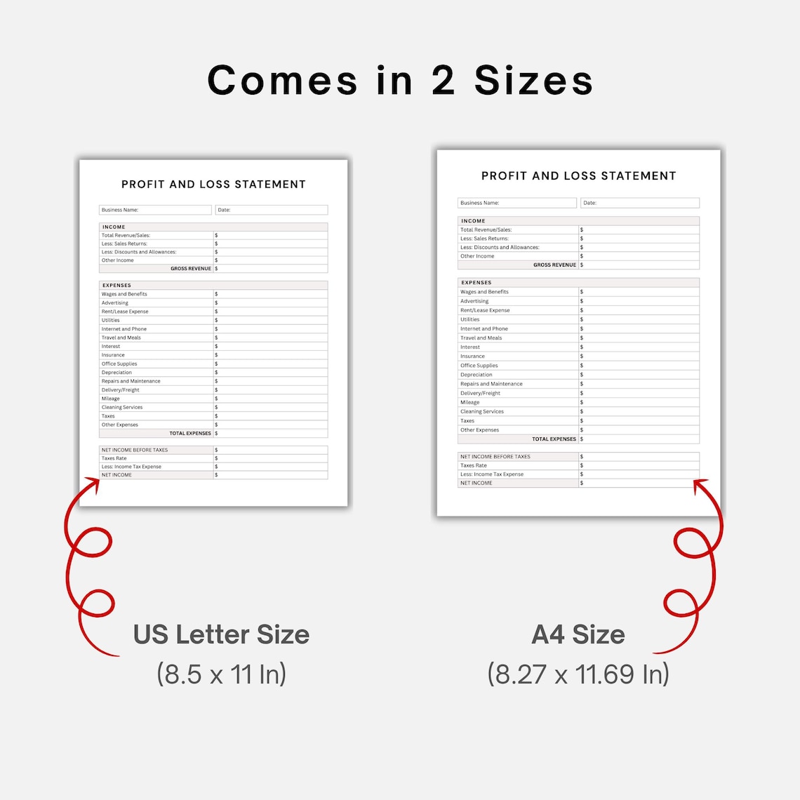 Printable Profit and Loss Statement Template, Profit Calculator ...