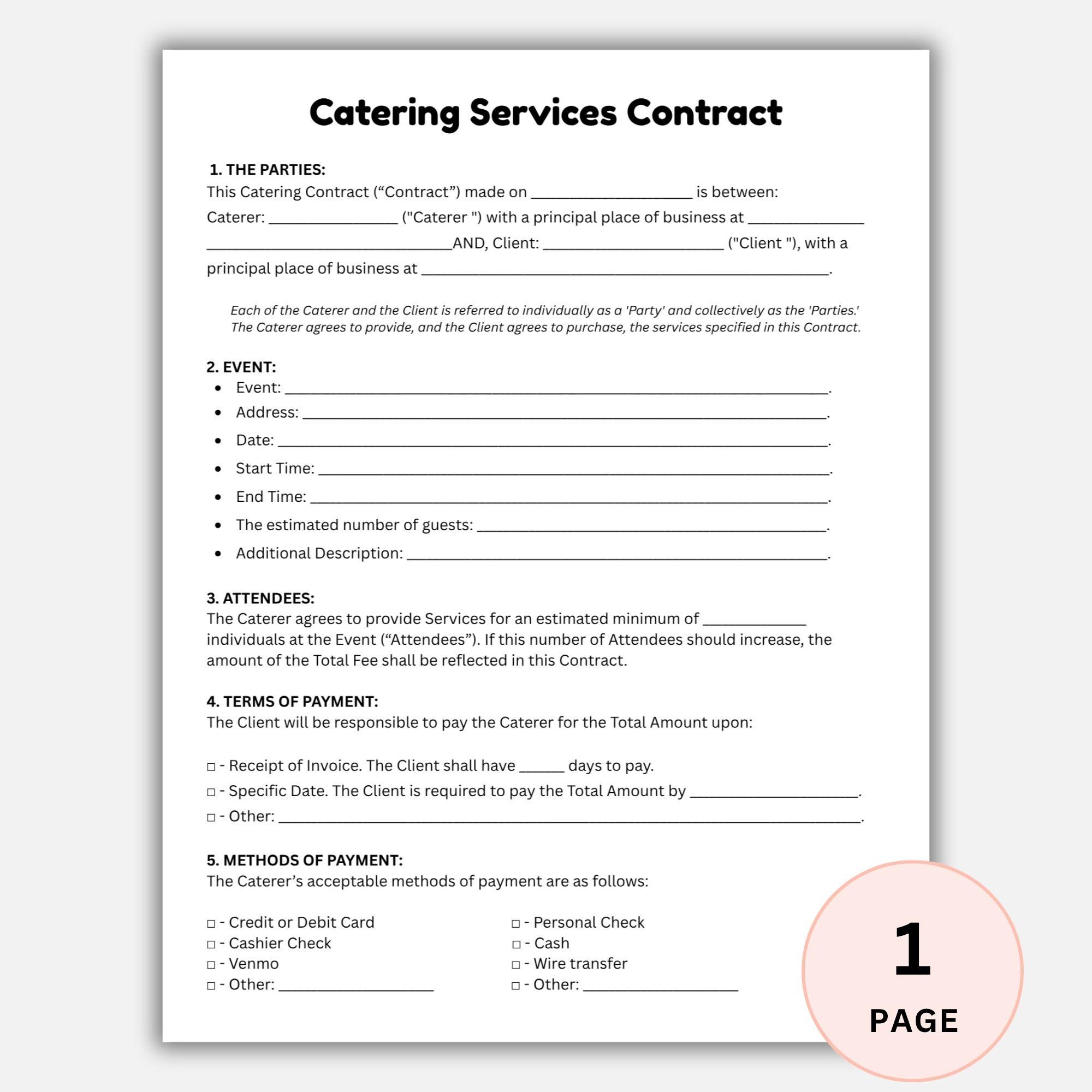 Editable Catering Services Contract Template: Event Agreement (PDF ...