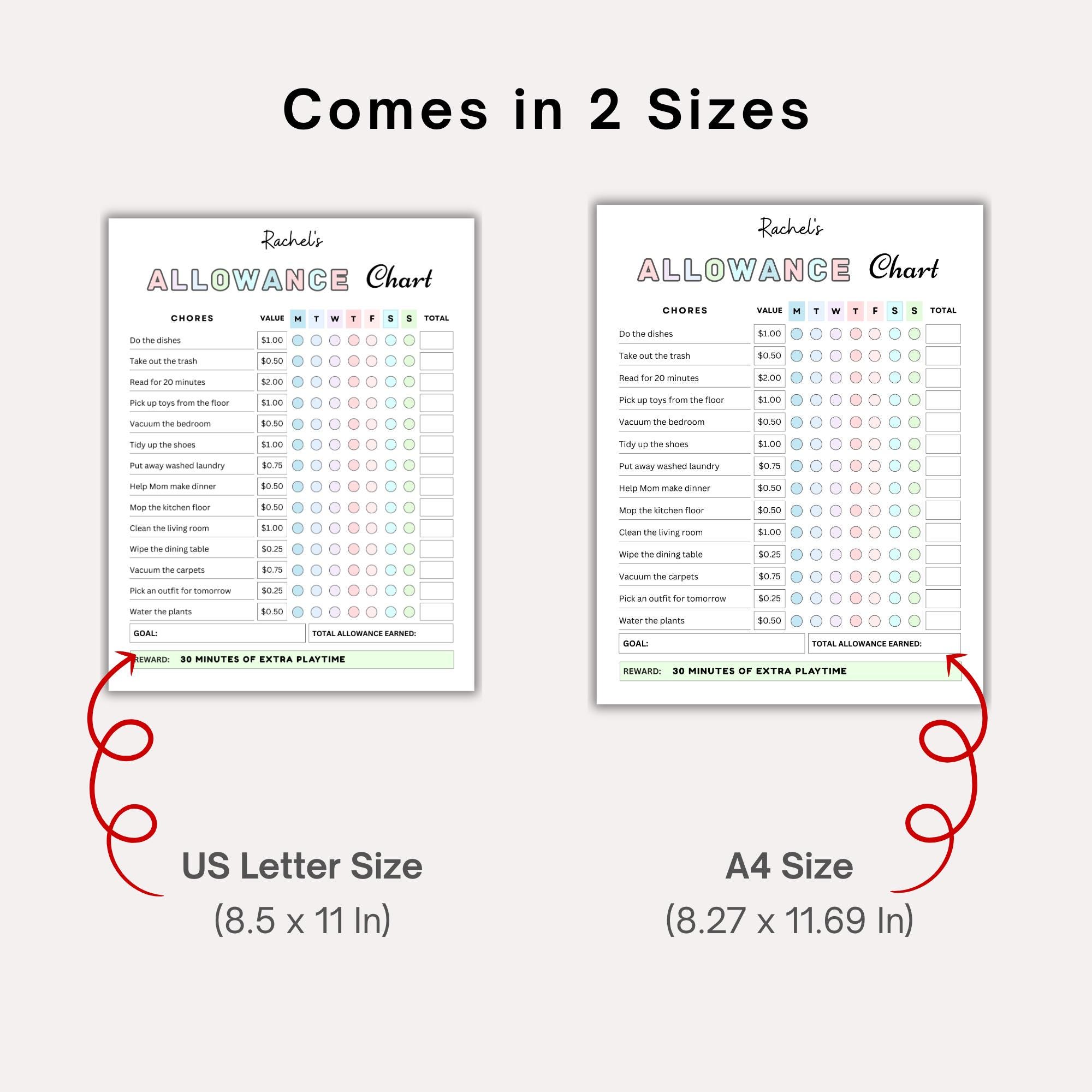 Editable Kids Chore Chart: Allowance Tracker, Responsibility Planner ...