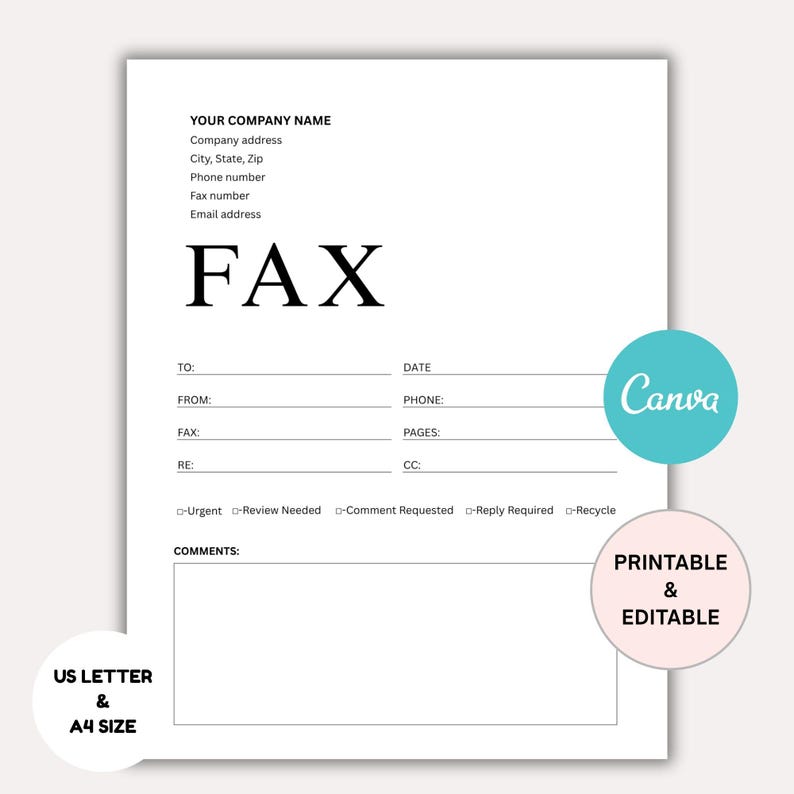 Fax Cover Sheet Editable, Fax Sheet, Personal Fax Cover, Administrative ...