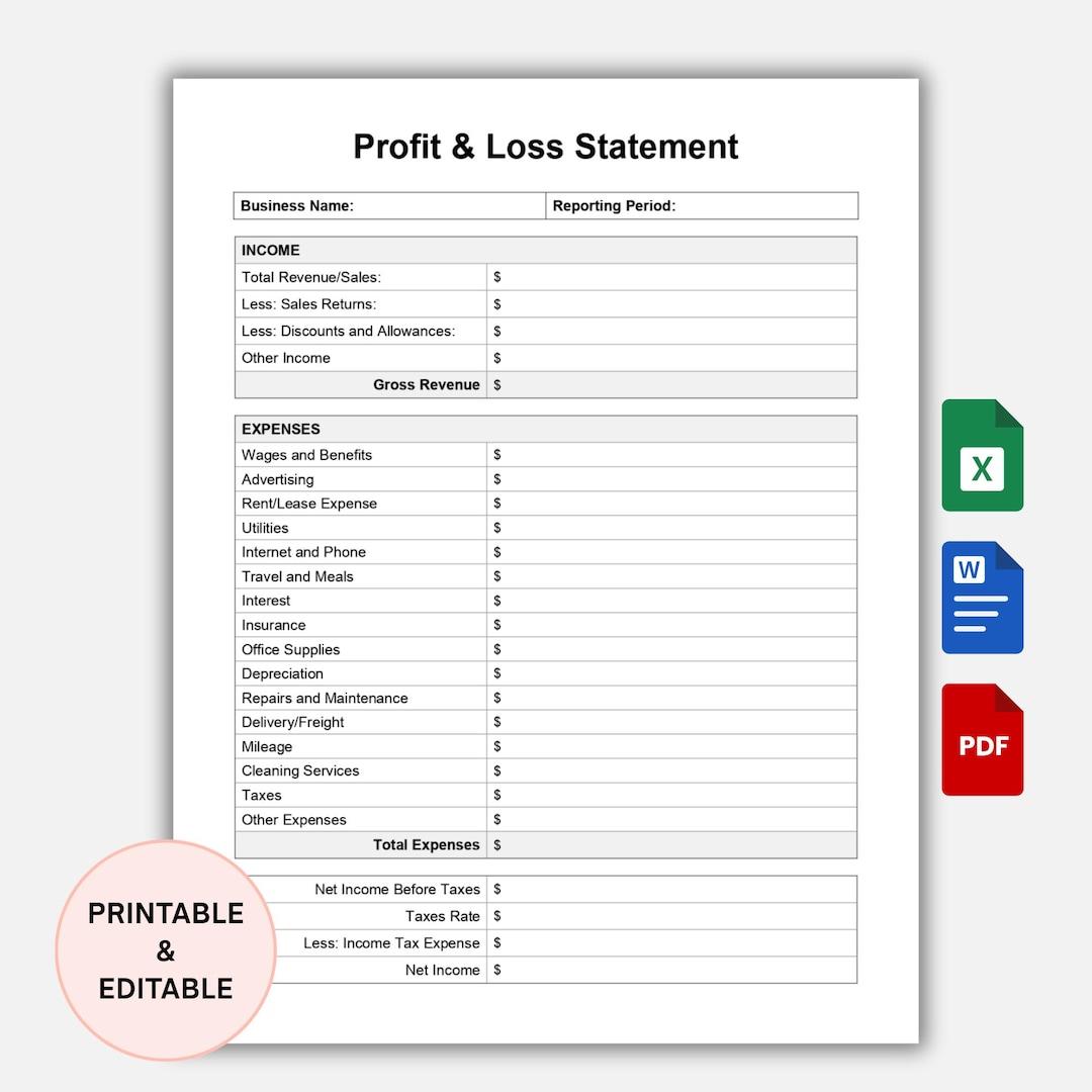 Profit and Loss Statement Template, Expense Report, Income Statement ...
