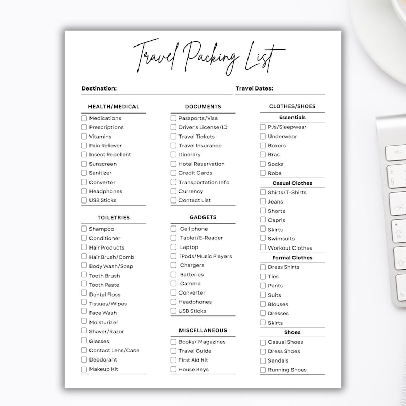 Travel Packing List: Vacation Planner, Checklist Canva & PDF - Etsy Canada