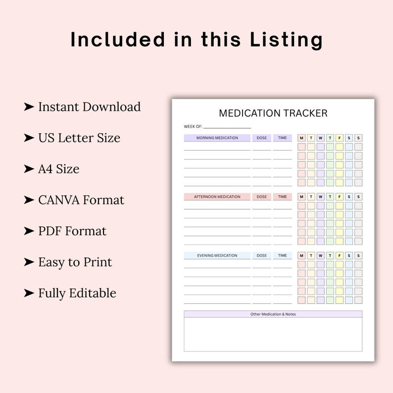 Weekly Medication Tracker | Daily Medication Log | Medicine Record ...