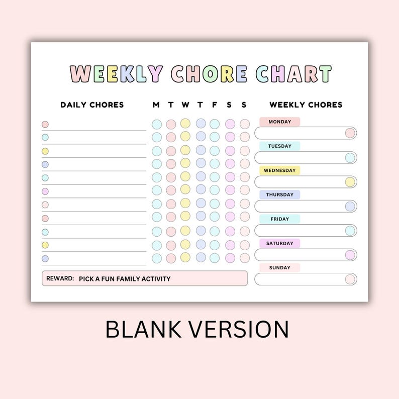 Editable Chore Chart for Kids. Printable. Kids Daily Weekly ...