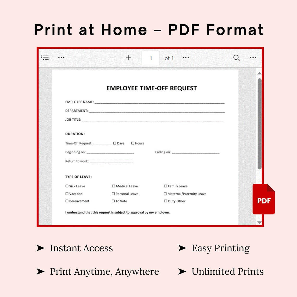 Employee Time-off Request Template: Editable Word, PDF, Google Docs ...