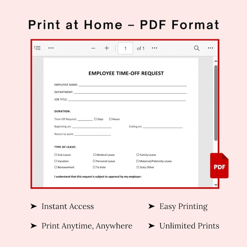 Employee Time-off Request Template: Editable Word, PDF, Google Docs ...