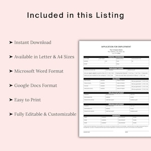 Editable Job Application Template: Google Docs & MS Word (instant ...