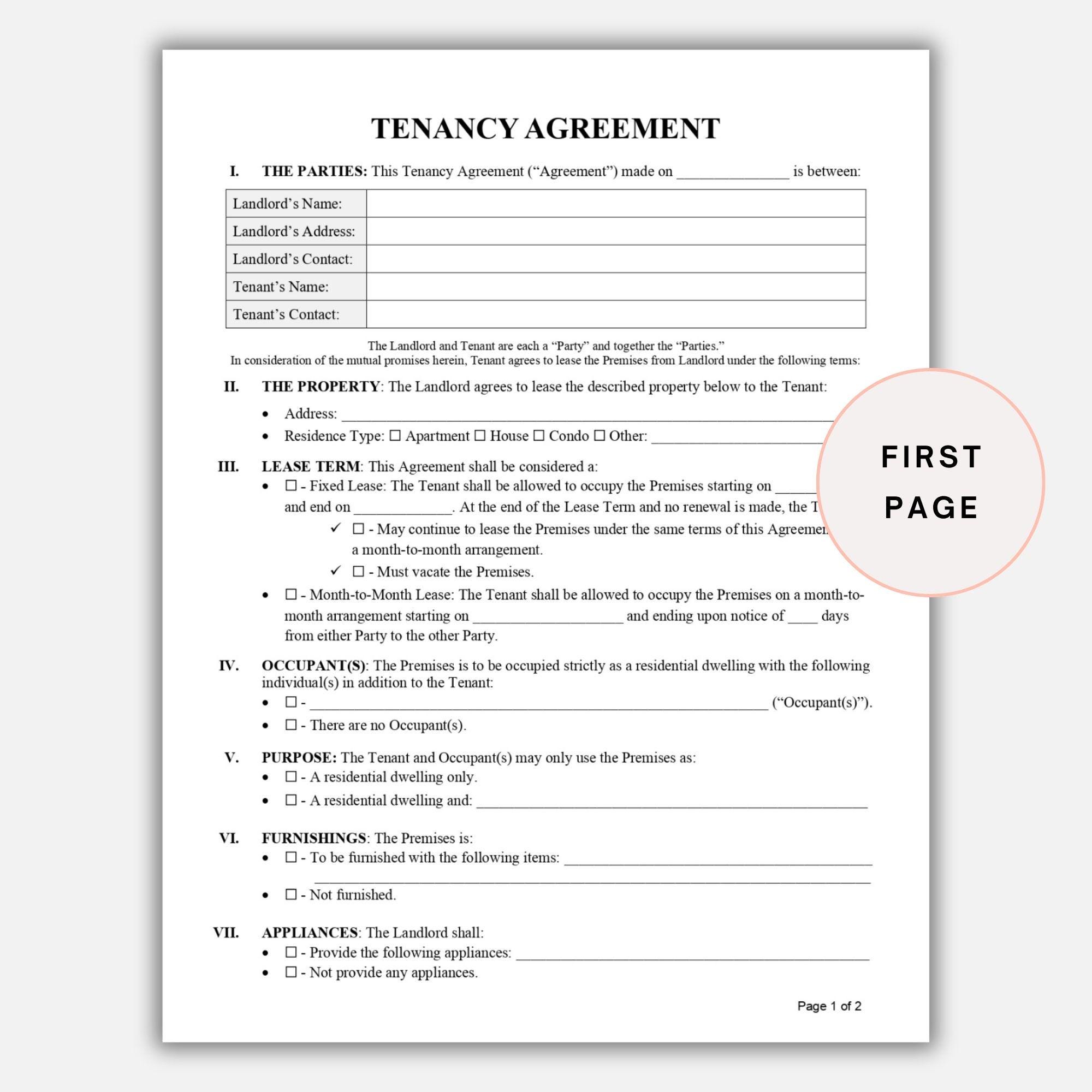 Simple Tenancy Agreement Template Printable | Rent a Room Tenancy ...