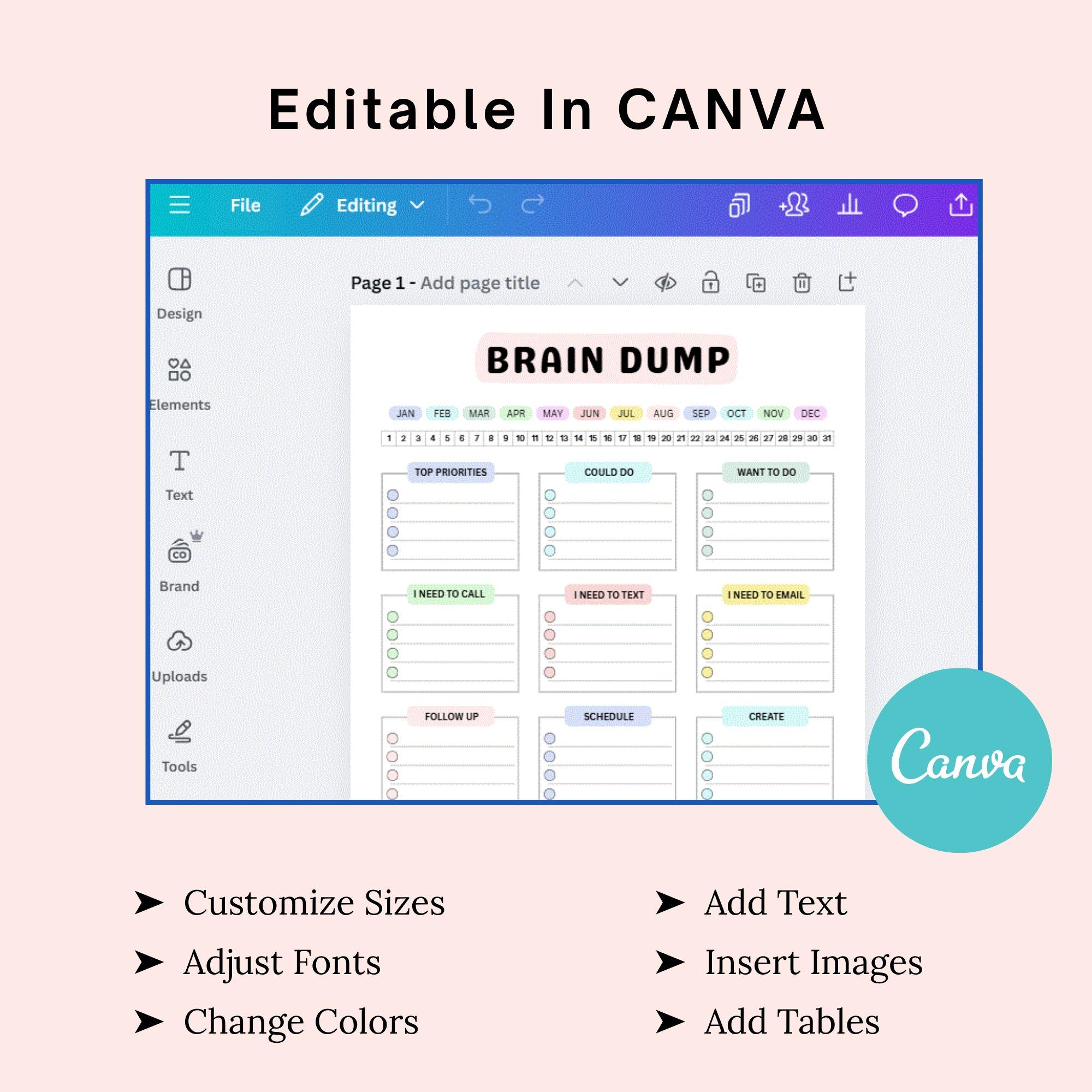 ADHD Brain Dump Printable | Editable ADHD Daily Planner | to Do List ...