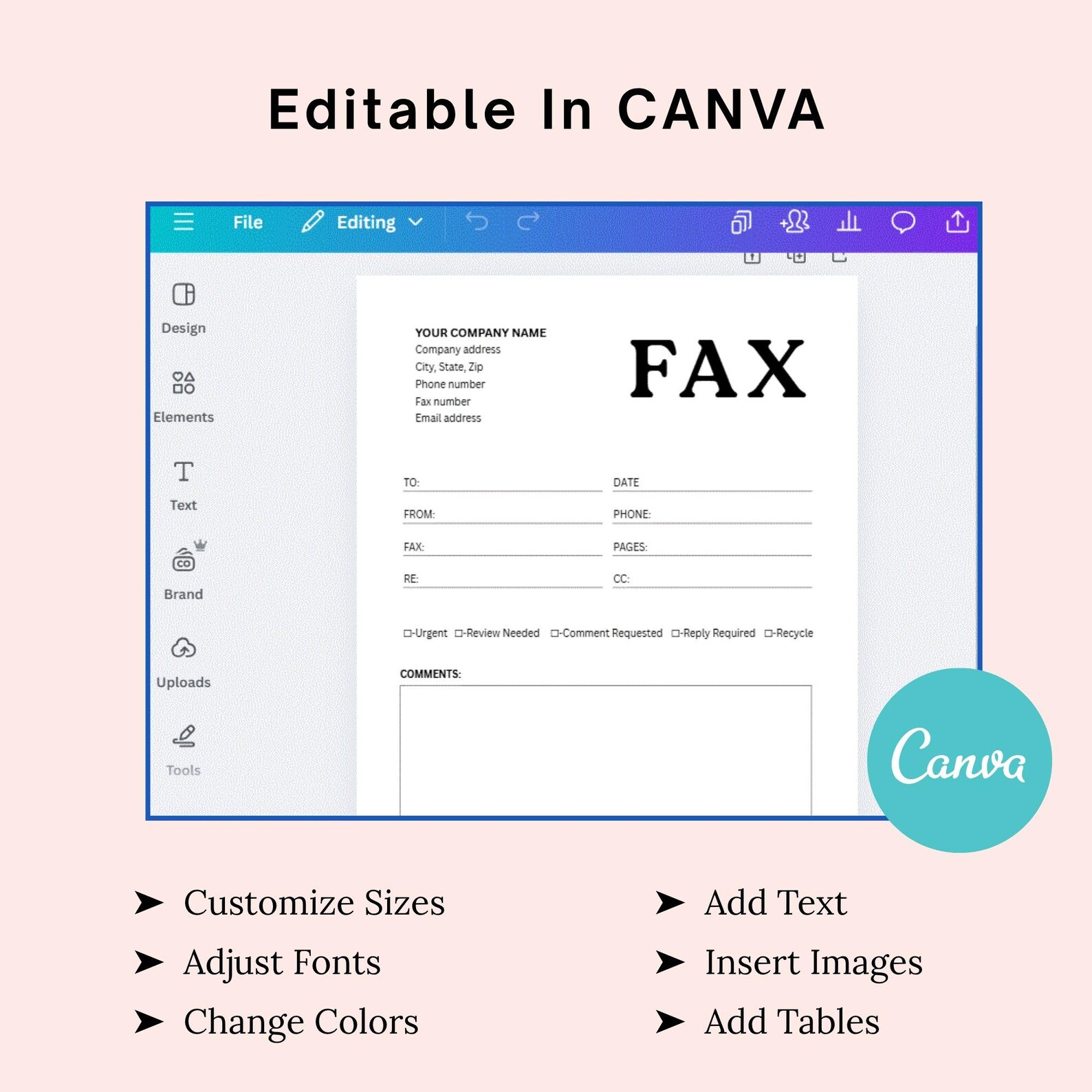 Fax Cover Sheet Editable, Fax Sheet, Fax Cover, Personal Fax Cover ...