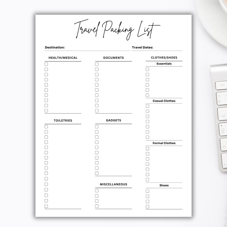 Travel Packing List: Vacation Planner, Checklist Canva & PDF - Etsy Canada