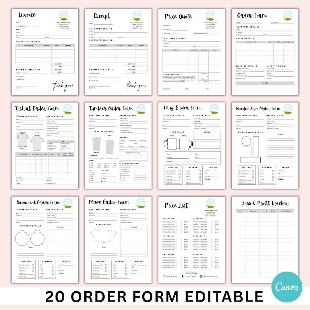 Order Form Template Editable, Invoice Template, Printable Custom Order Forms Small Business, T ...