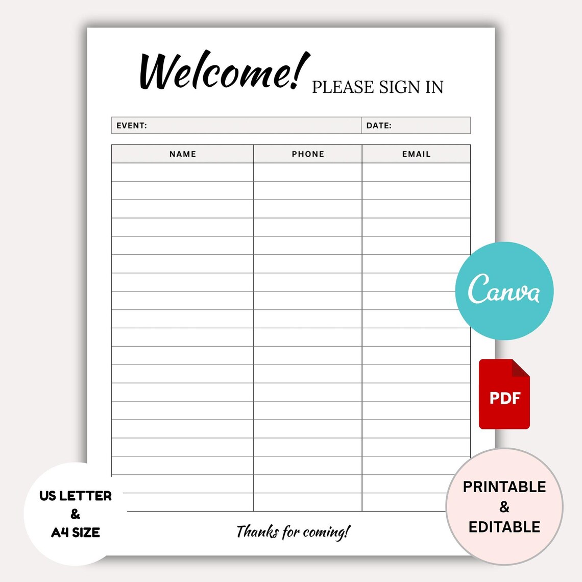 Printable Sign-in Sheet Template: Open House, Meeting, Realtors (canva ...