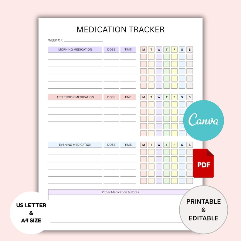 Weekly Medication Tracker | Daily Medication Log | Medicine Record ...