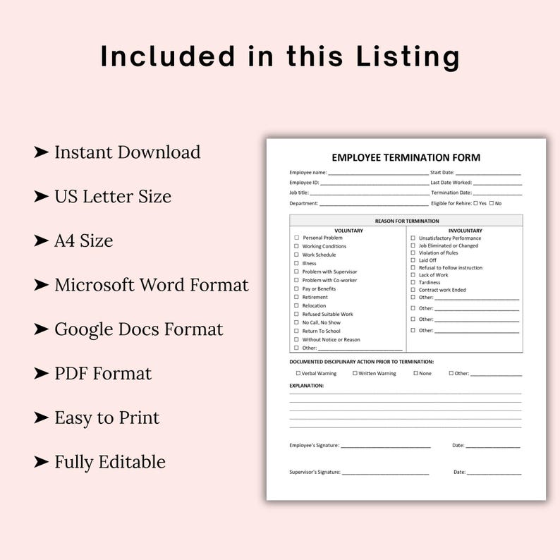 Employee Termination Form Template: Editable HR Offboarding (word, PDF ...