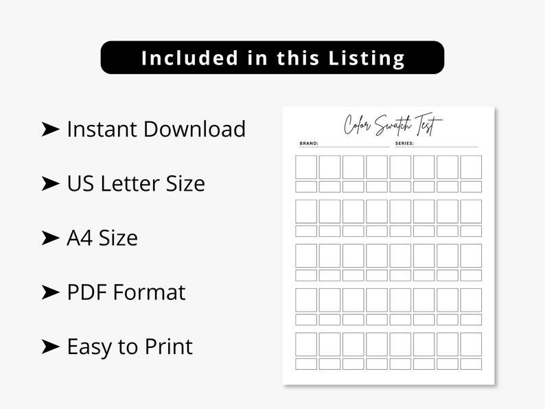 Blank Color Swatch Chart Printable PDF, Color Test Sheet, Marker Set ...
