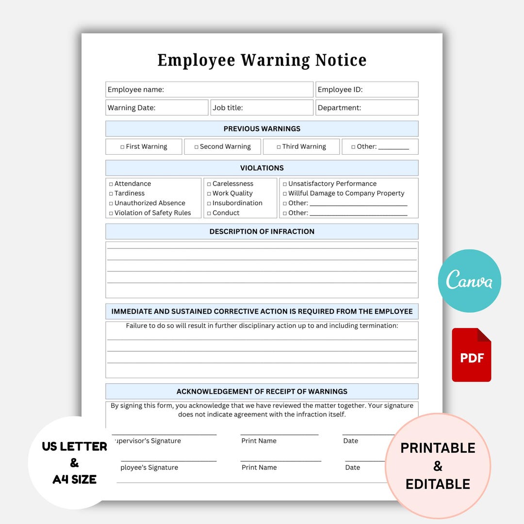 Employee Disciplinary Notice. Employee Write Up. Employee Warning ...