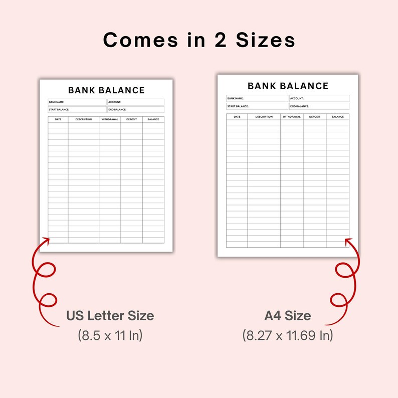Printable Bank Balance Sheet, Savings Tracker, Banking Record, Finance ...