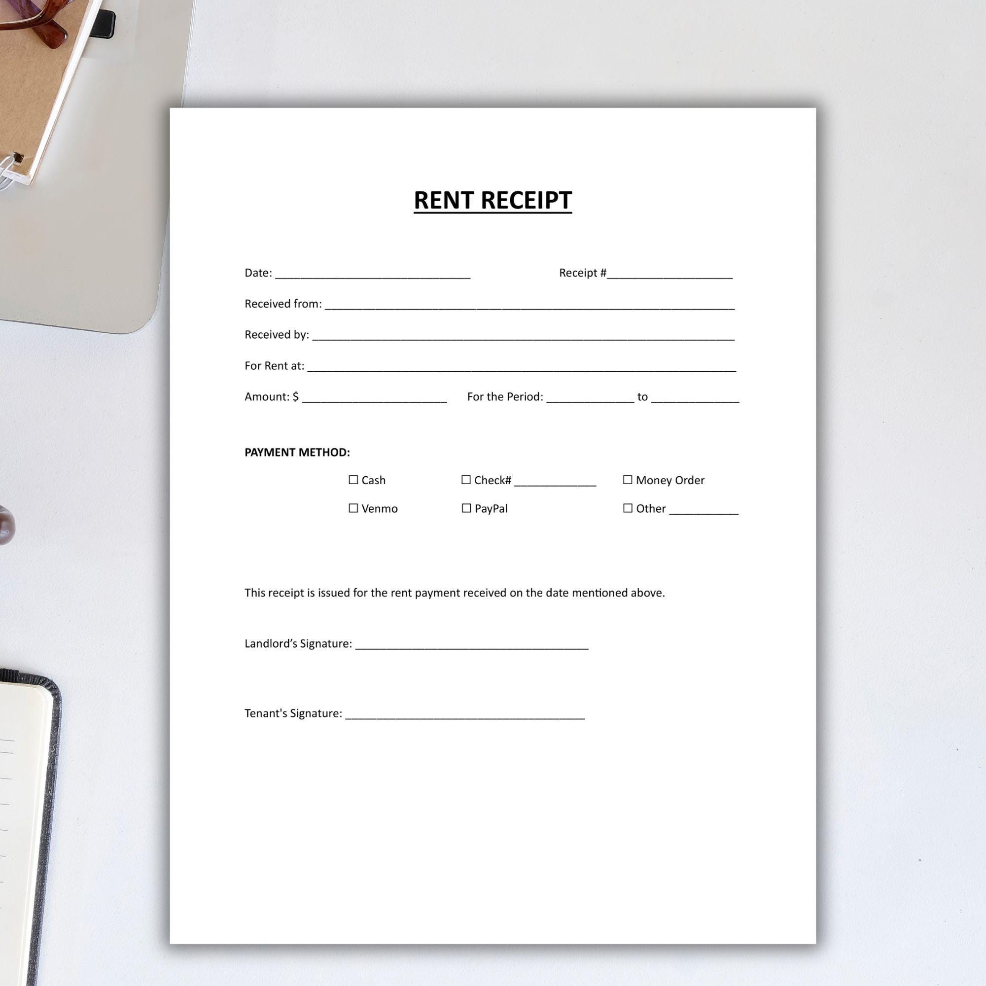 Editable Rent Receipt Template: Landlord Tenant Form (PDF & Word) - Etsy