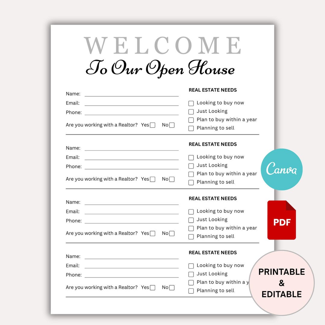 Editable Open House Sign-in Sheet Canva Template: Real Estate Marketing ...