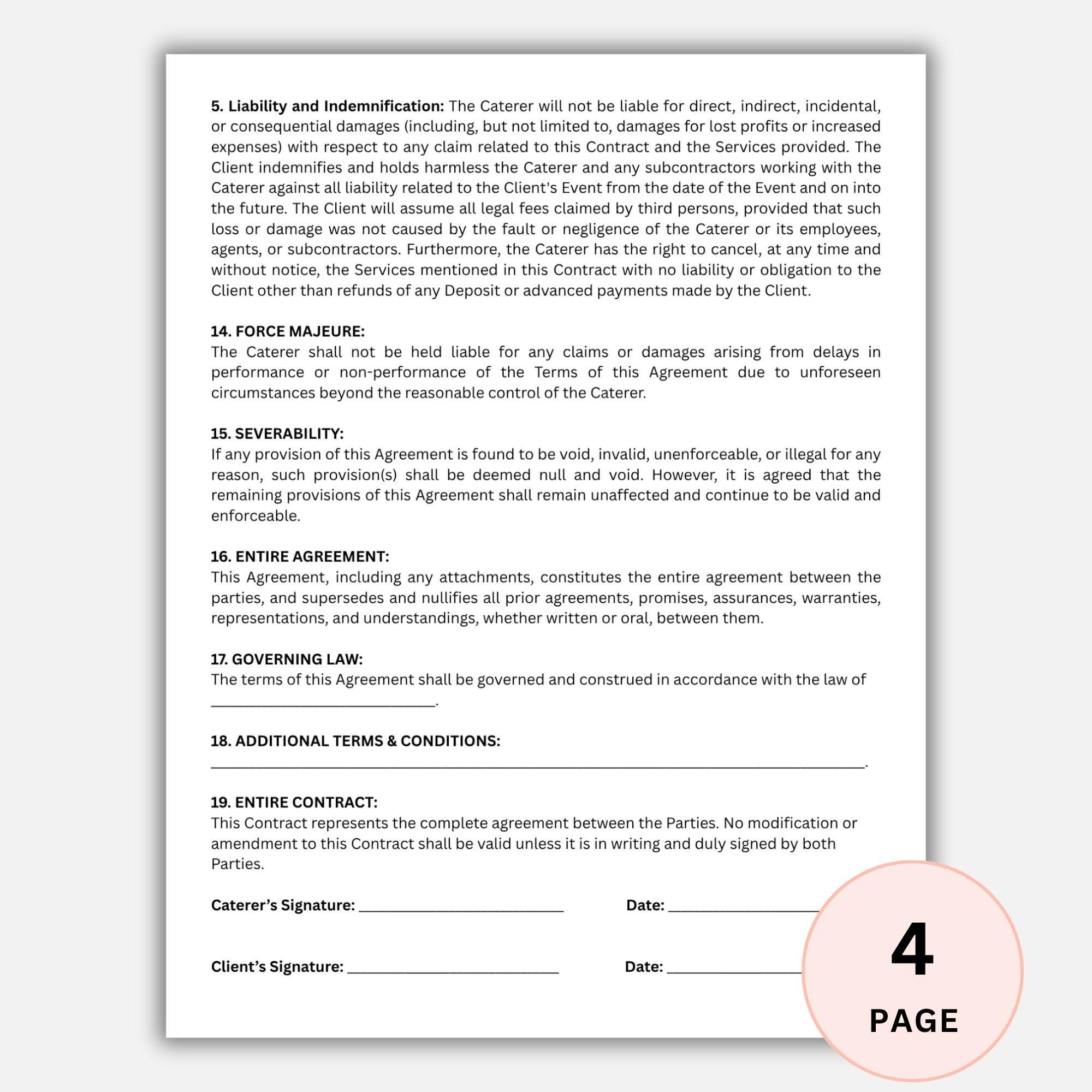 Editable Catering Services Contract Template: Event Agreement (PDF ...