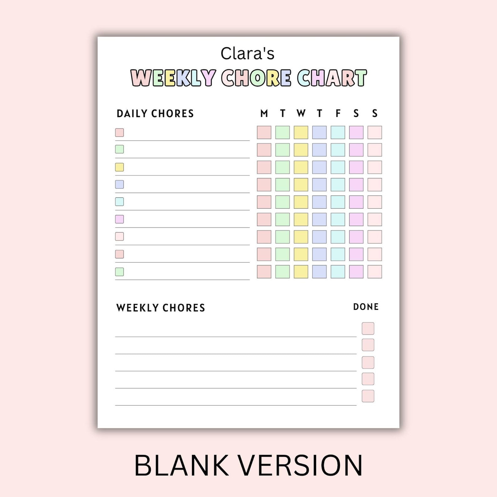Weekly Chore Chart for Kids EDITABLE, Kids Daily Responsibility Chart ...
