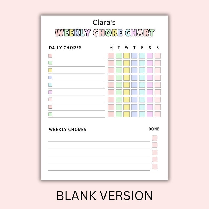 Weekly Chore Chart for Kids EDITABLE, Kids Daily Responsibility Chart ...