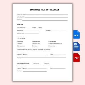 Employee Time-off Request Template: Editable Word, PDF, Google Docs ...