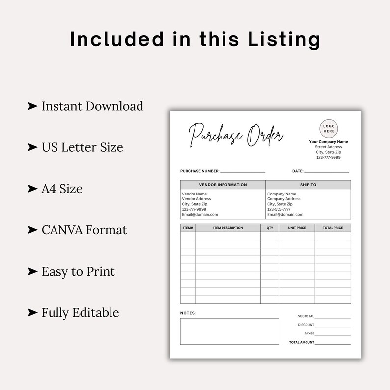 Purchase Order Form. Order Form Template. Custom Order Form. Order Form ...