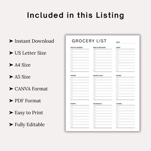 Weekly Grocery List Printable: Editable Canva Template (a4/a5/letter ...