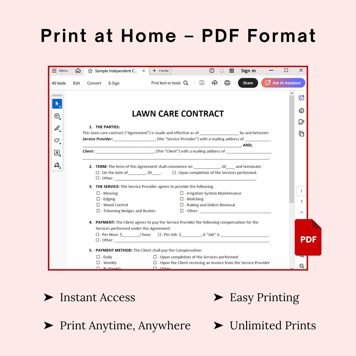 Editable Lawn Care Contract Word | Landscaping Agreement Form | Garden ...