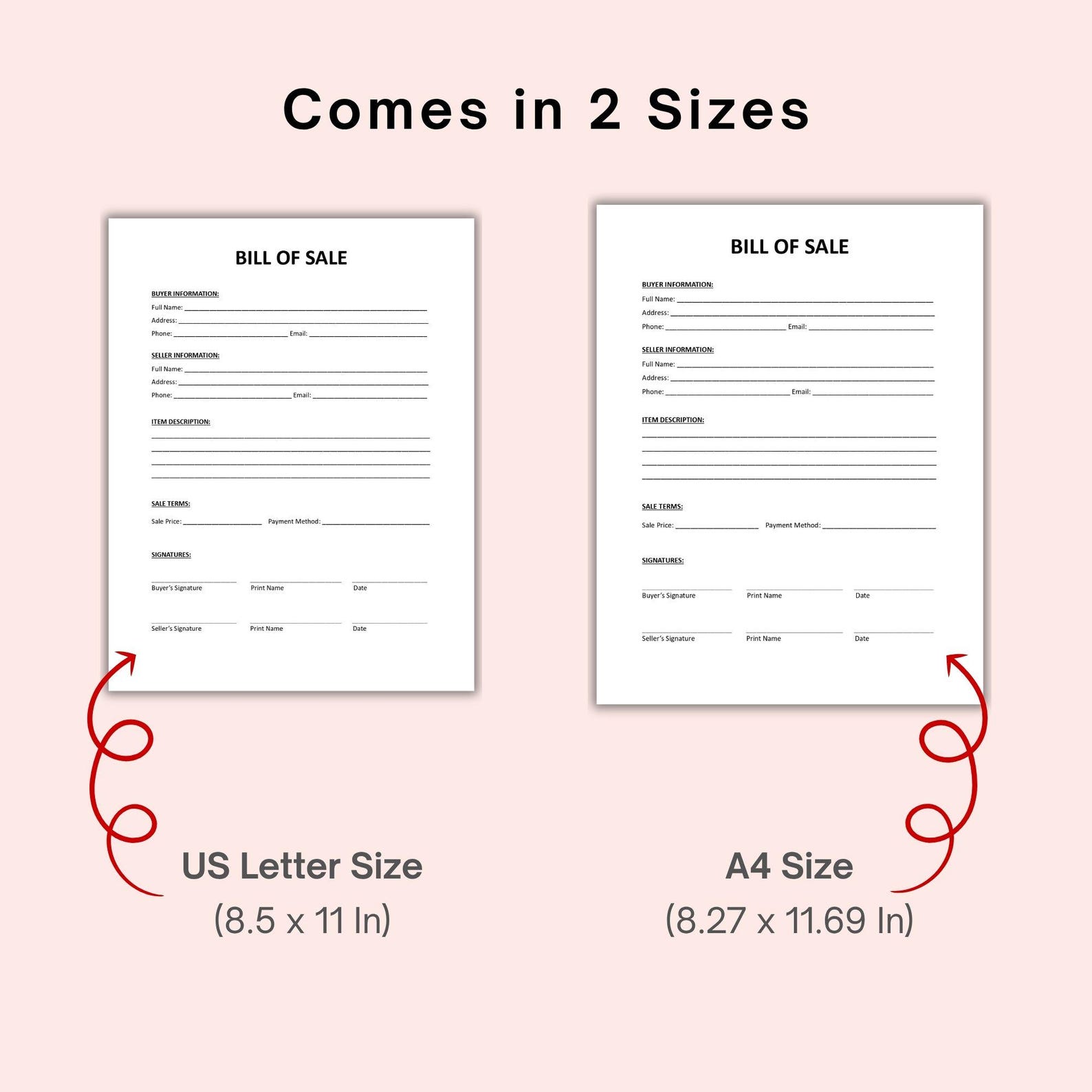 Printable Bill of Sale Template | Bill of Sale Form | Editable Sale ...