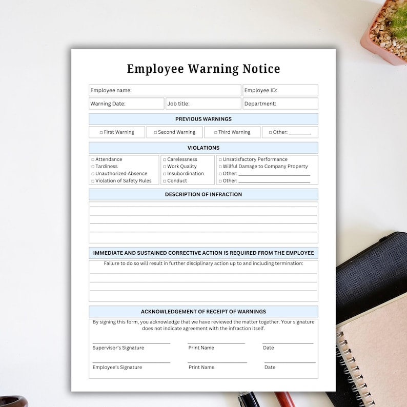 Employee Warning Notice Printable: Editable HR Form (PDF & Canva ...