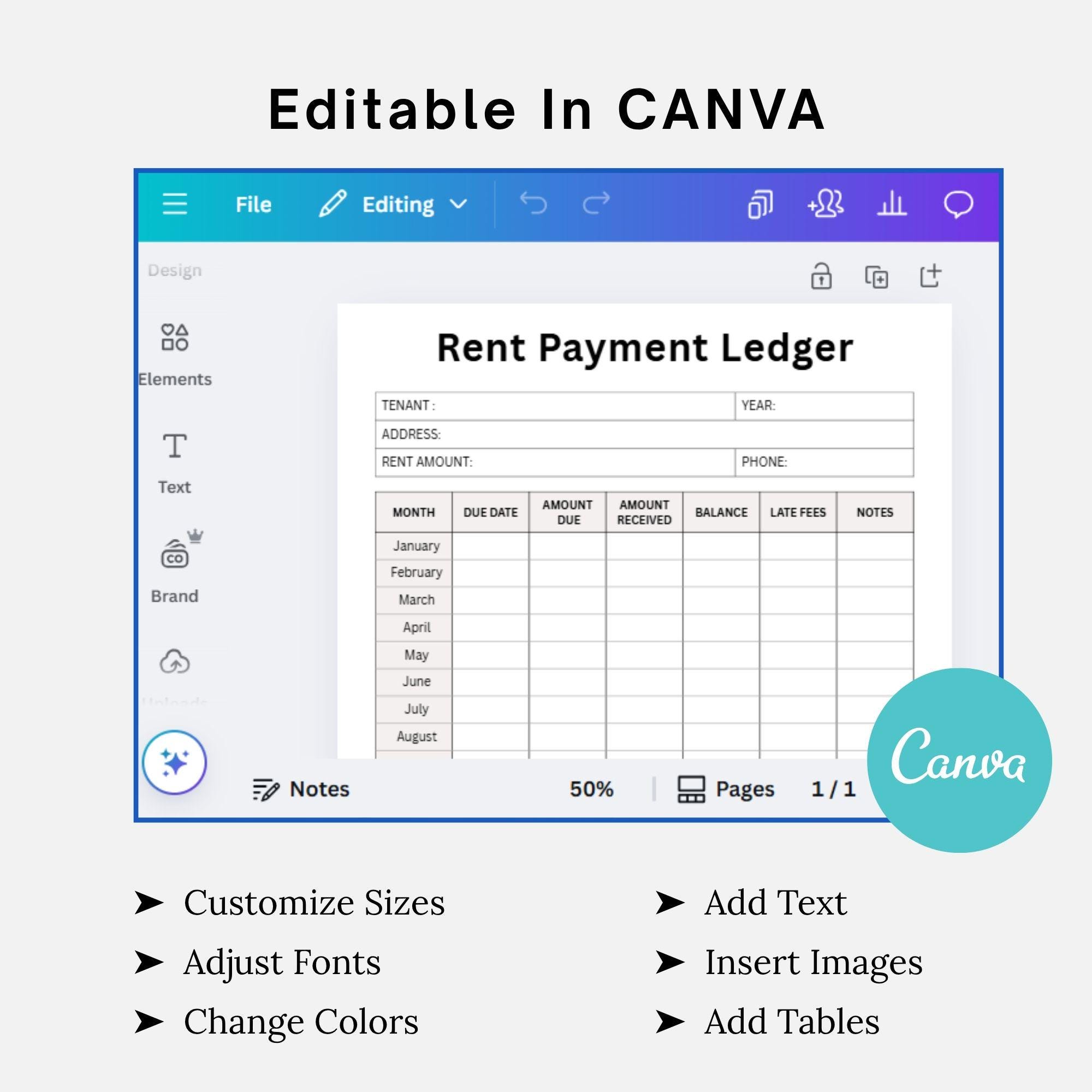 Printable Monthly Rent Payment Ledger: Landlord Rental Income Log (PDF ...