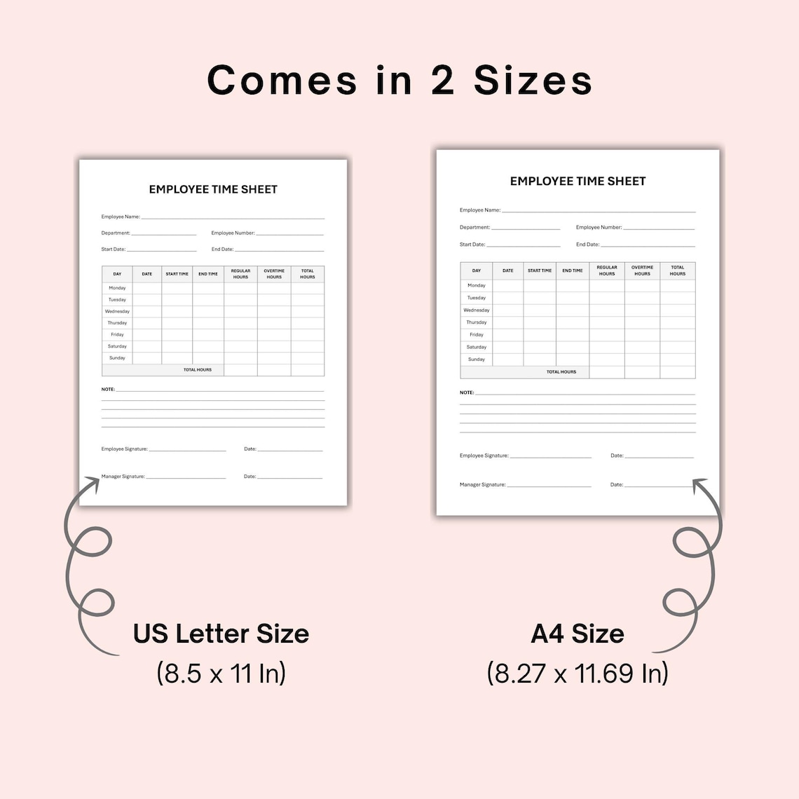 Employee Time Sheet Log Printable | Small Business Timecard Sheet ...