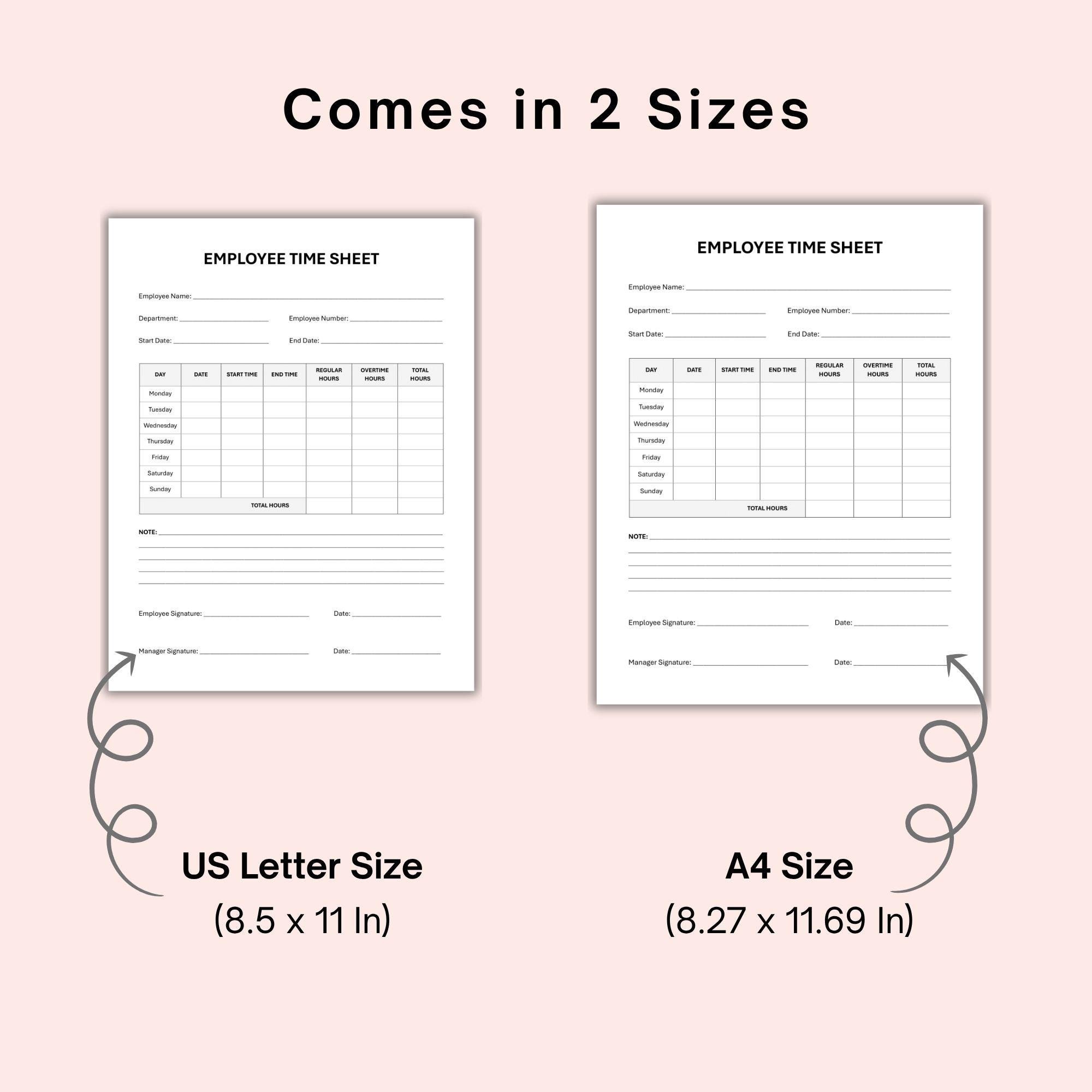 Employee Time Sheet Log Printable | Small Business Timecard Sheet ...