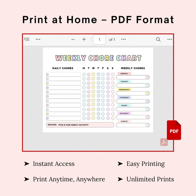 Editable Chore Chart for Kids. Printable. Kids Daily Weekly ...