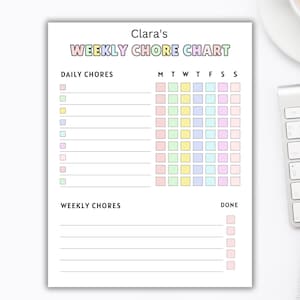 Weekly Chore Chart for Kids EDITABLE, Kids Daily Responsibility Chart ...