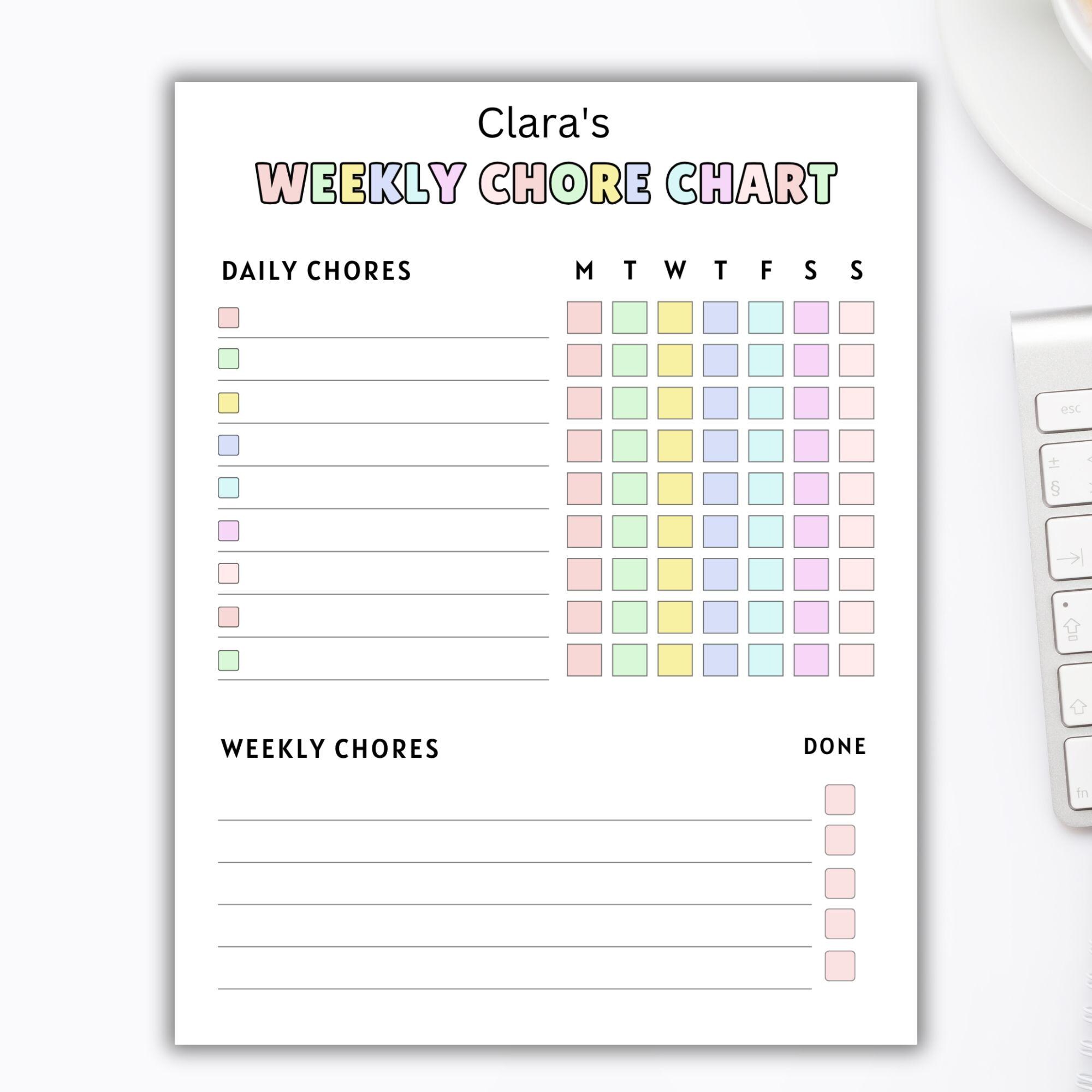 Weekly Chore Chart for Kids EDITABLE, Kids Daily Responsibility Chart ...