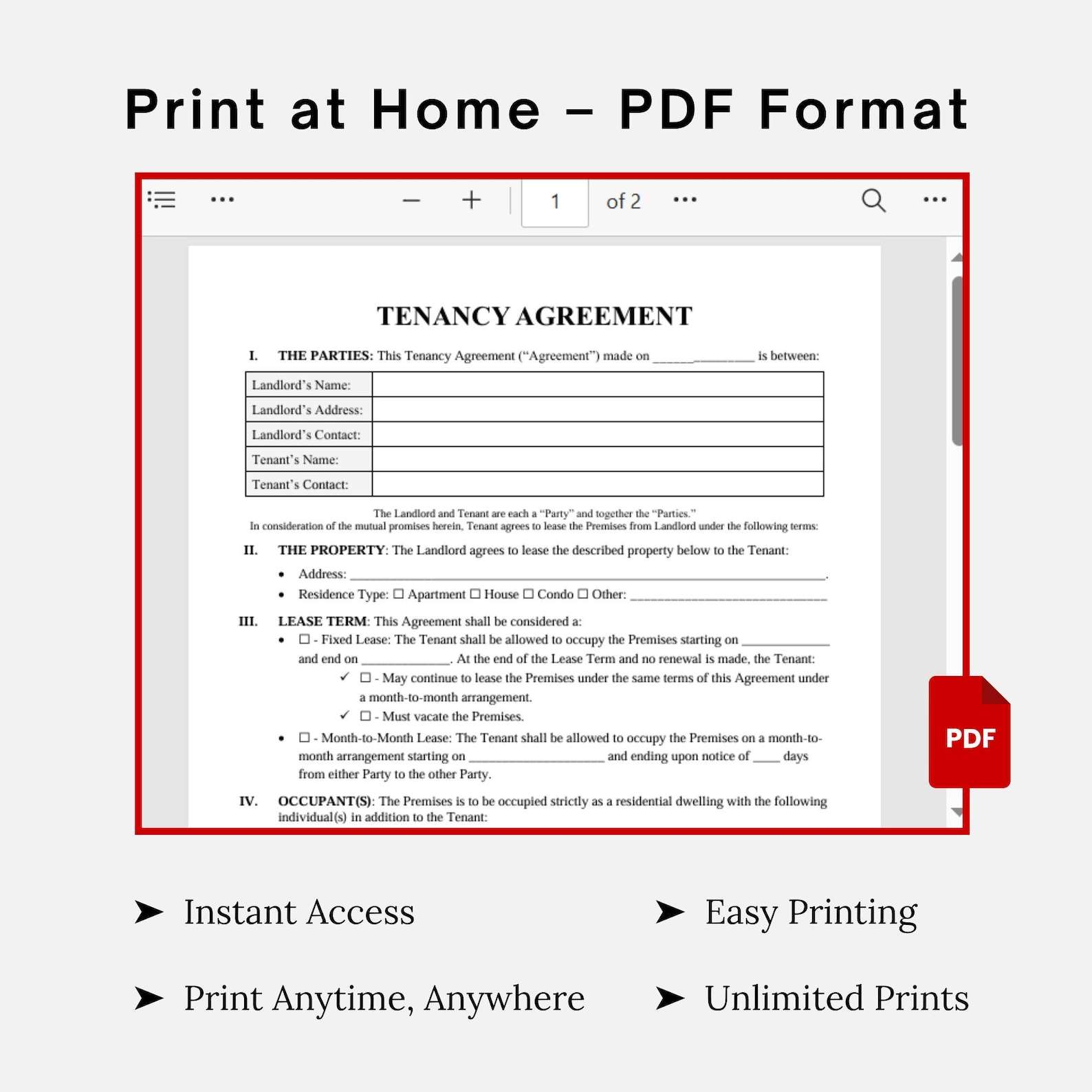 Simple Tenancy Agreement Template Printable | Rent a Room Tenancy ...