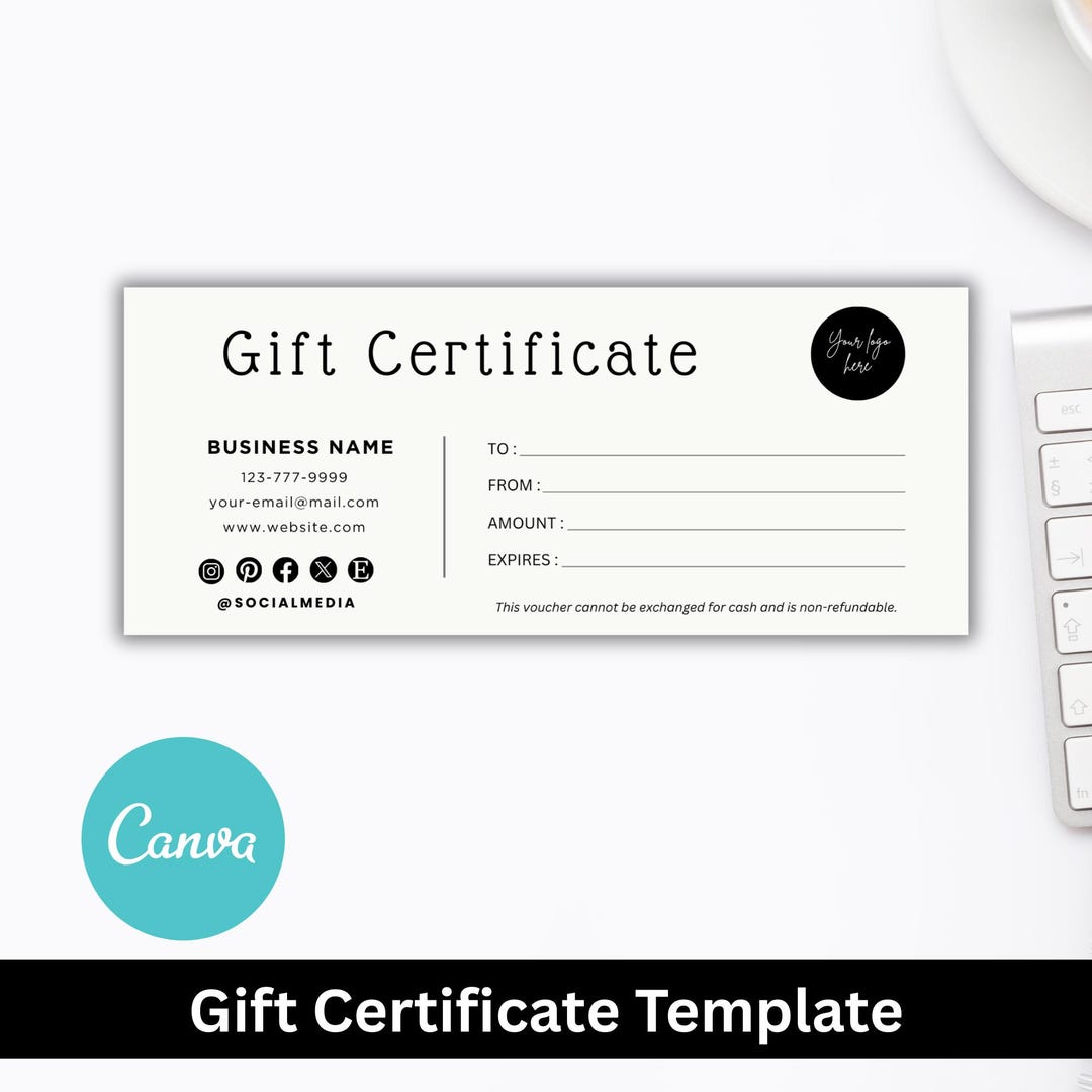 Editable Gift Certificate Template: Printable Gift Voucher, Canva ...